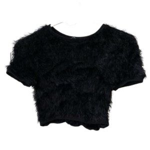 SHEIN | Tops | Fuzzy Black Crop Top Tee | Poshmark